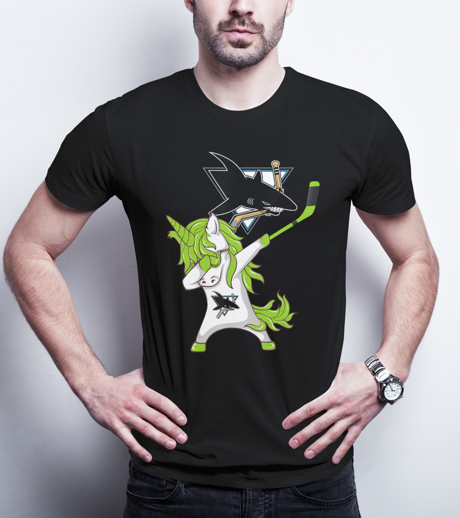 St Patrick's Day Dabbing Unicorn San Jose Sharks Hockey Stick T-Shirt