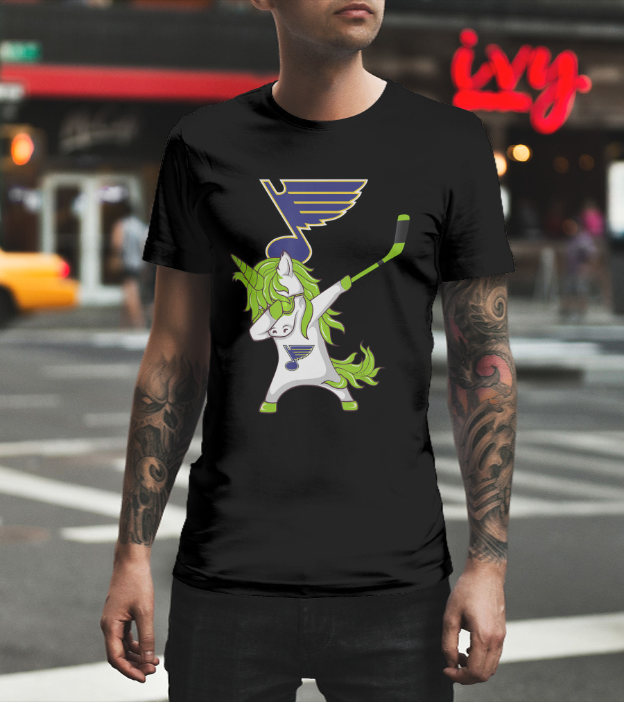 St Patrick Day Dabbing Unicorn Hockey Stick St Louis Blues T-Shirt