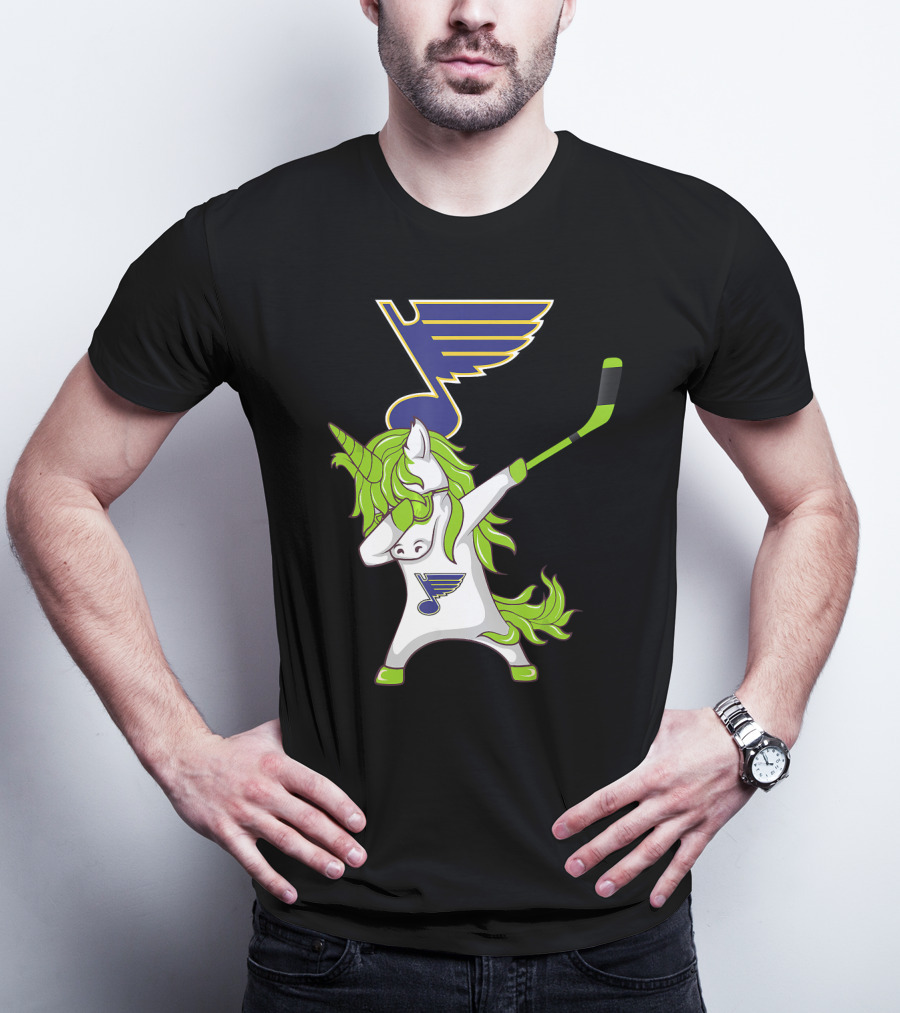St Patrick Day Dabbing Unicorn Hockey Stick St Louis Blues T-Shirt
