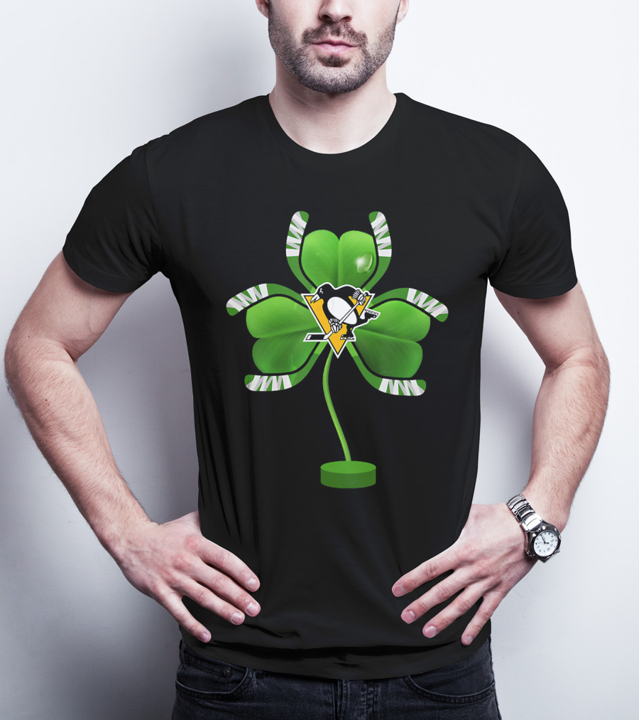 St Patrick Day Irish Shamrock Pittsburgh Penguin Hockey Tree T-Shirt