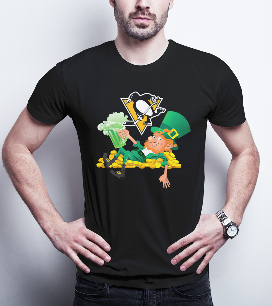 St Patrick's Day Lucky Leprechaun Pittsburgh Penguins Hockey Fan Gear T-Shirt
