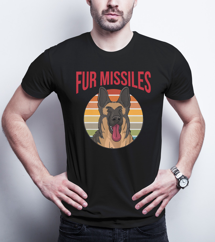 Fur Missiles German Shepherd Vintage Sunset Retro T-Shirt