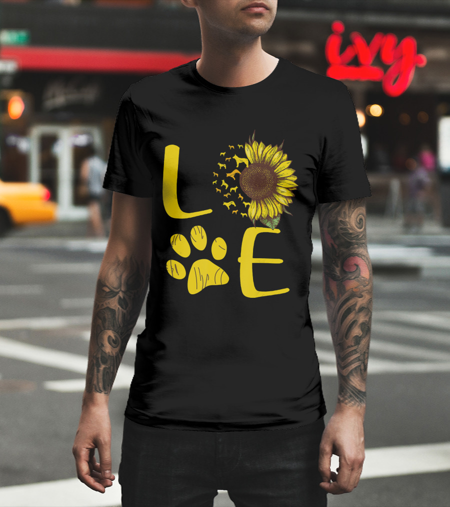 LOVE Australian Cattle Dog Paw Sunflower T-Shirt