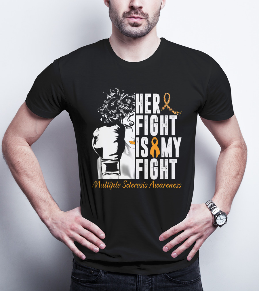 Her Fight Is My Fight Multiple Sclerosis Awareness Ribbon Boxing T-Shirt
