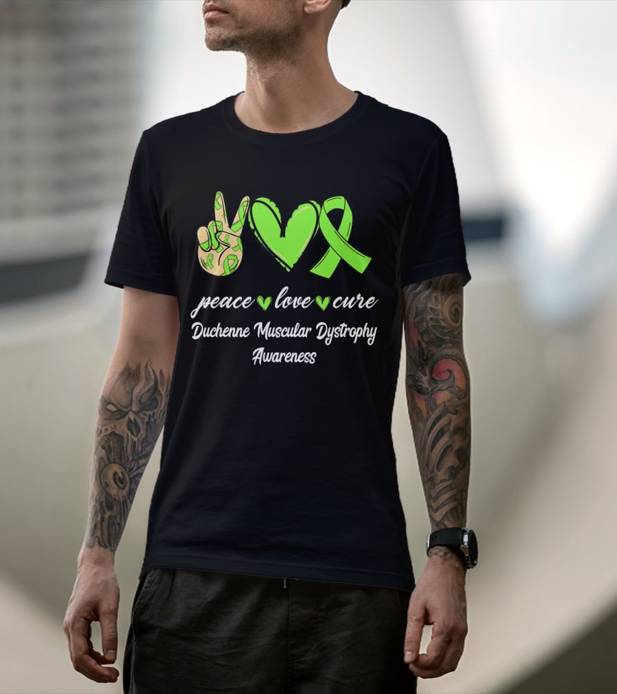 Peace Love Cure Duchenne Muscular Dystrophy Awareness Lime Green T-Shirt