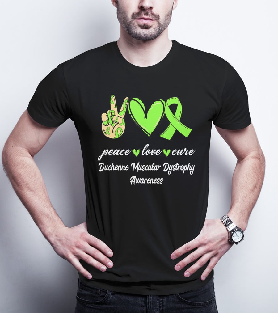 Peace Love Cure Duchenne Muscular Dystrophy Awareness Lime Green T-Shirt