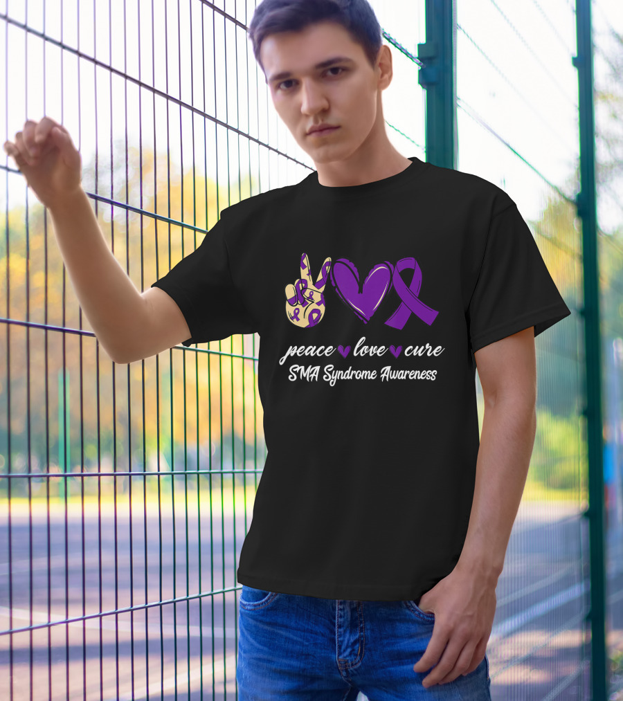 Peace Love Cure SMA Syndrome Awareness Purple T-Shirt