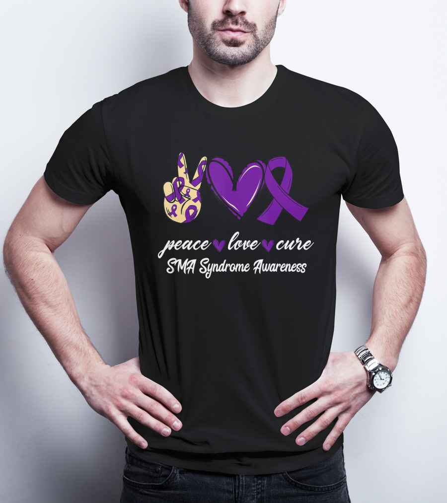 Peace Love Cure SMA Syndrome Awareness Purple T-Shirt