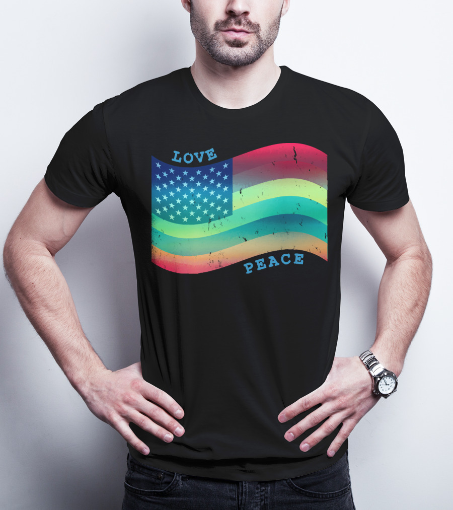 Love Peace Pride Rainbow American Flag T-Shirt