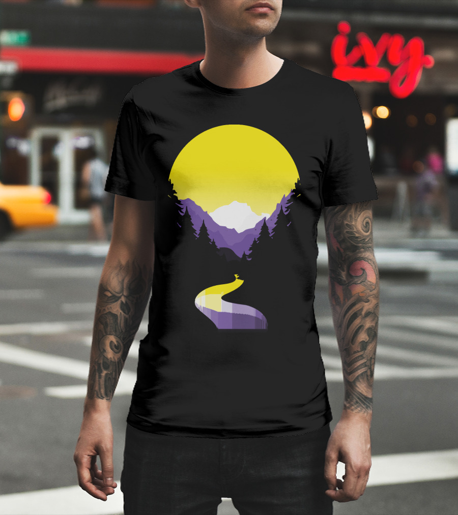 Non Binary Pride Sunset Mountain Landscape T-Shirt
