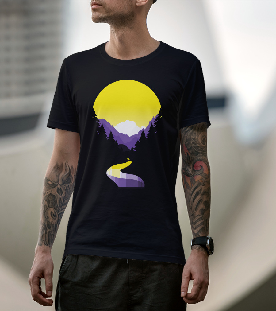 Non Binary Pride Sunset Mountain Landscape T-Shirt