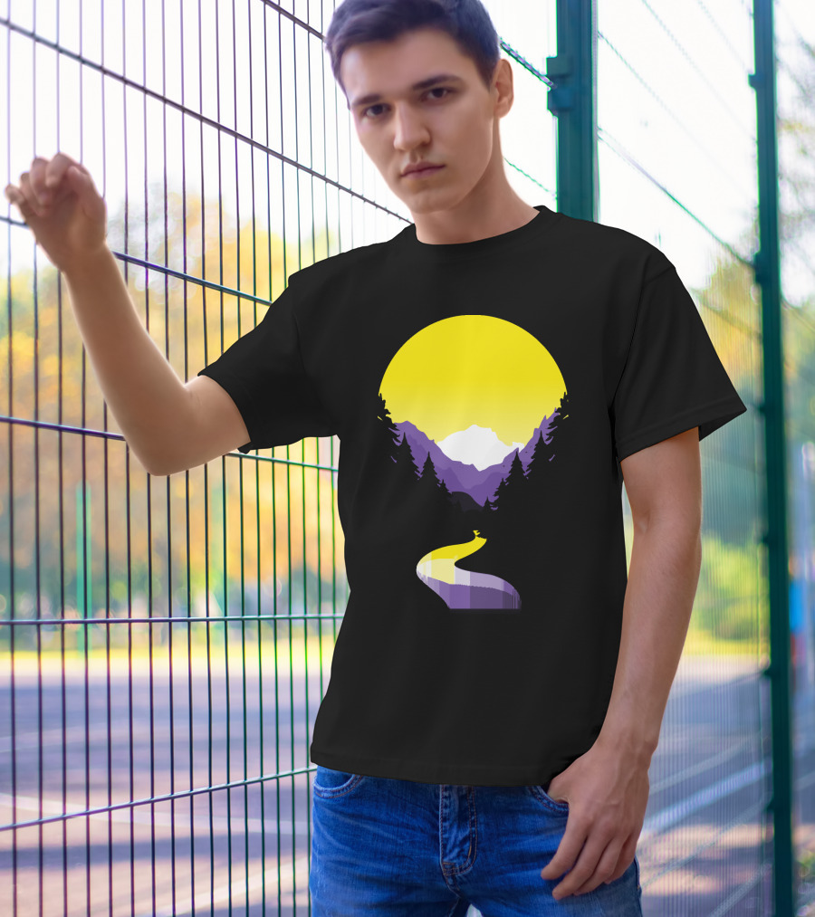 Non Binary Pride Sunset Mountain Landscape T-Shirt