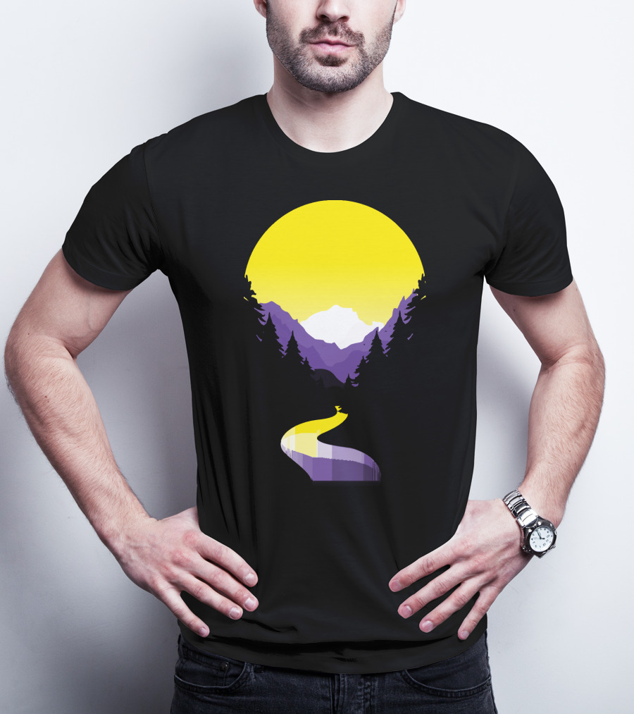 Non Binary Pride Sunset Mountain Landscape T-Shirt