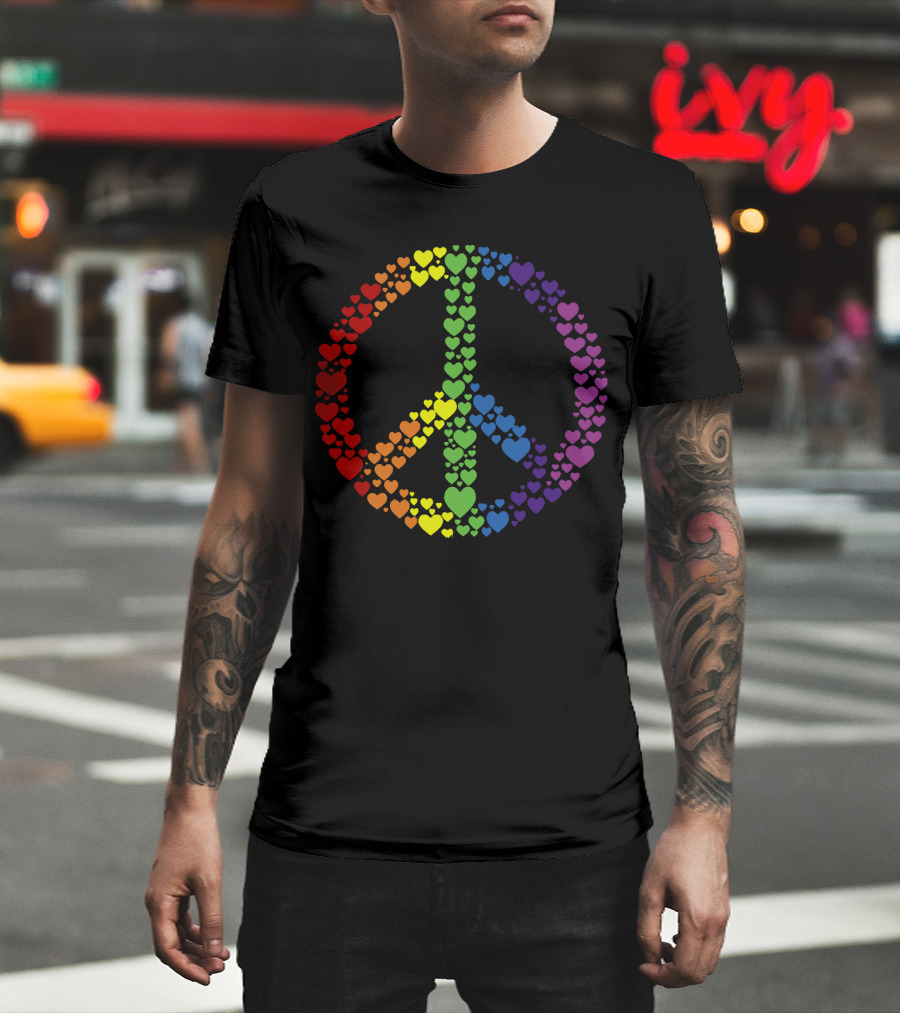 Peace Sign Made Of Rainbow Hearts T-Shirt