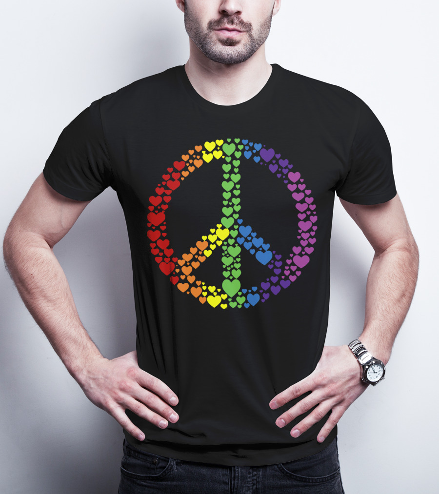 Peace Sign Made Of Rainbow Hearts T-Shirt