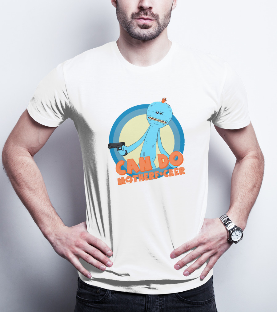 Can Do Motherfcker Gun-Wielding Blue Character With Orange Hair T-Shirt