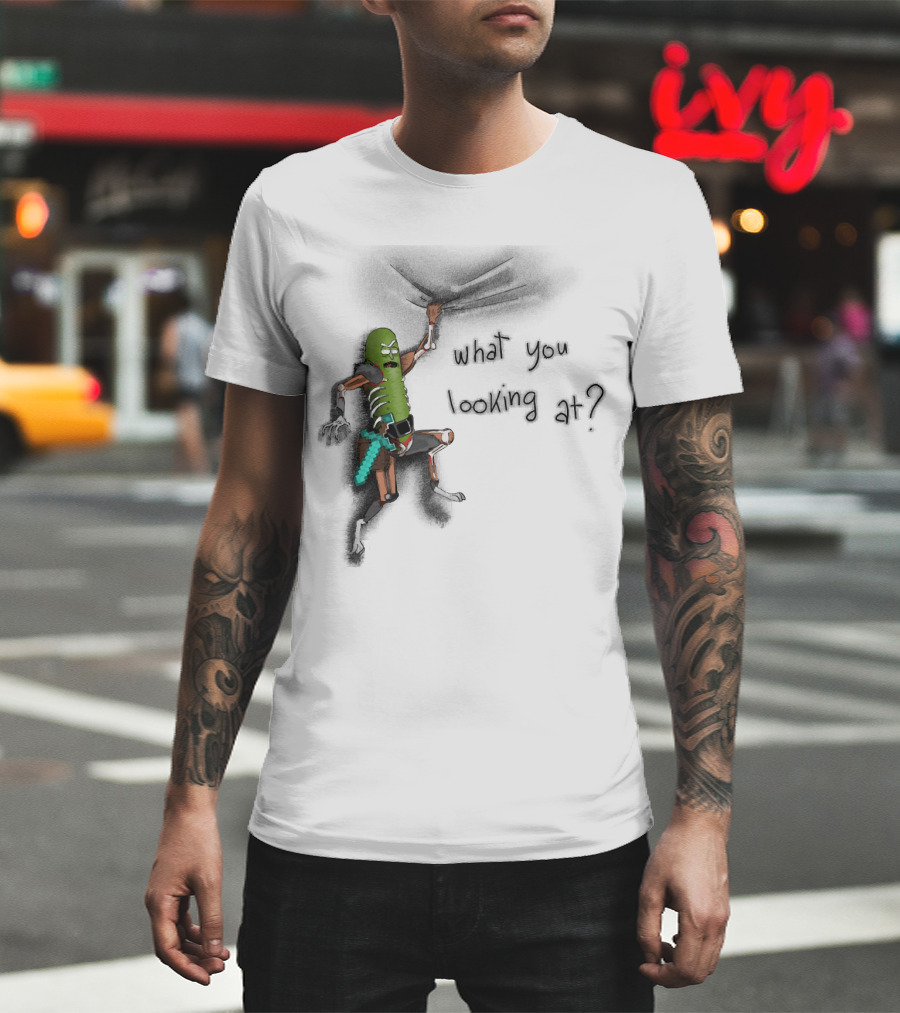 What You Looking At Pickle Rick Adventure T-Shirt