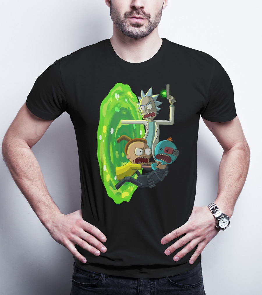 Rick And Morty Portal Escape With Meeseeks Cyborg Adventure T-Shirt