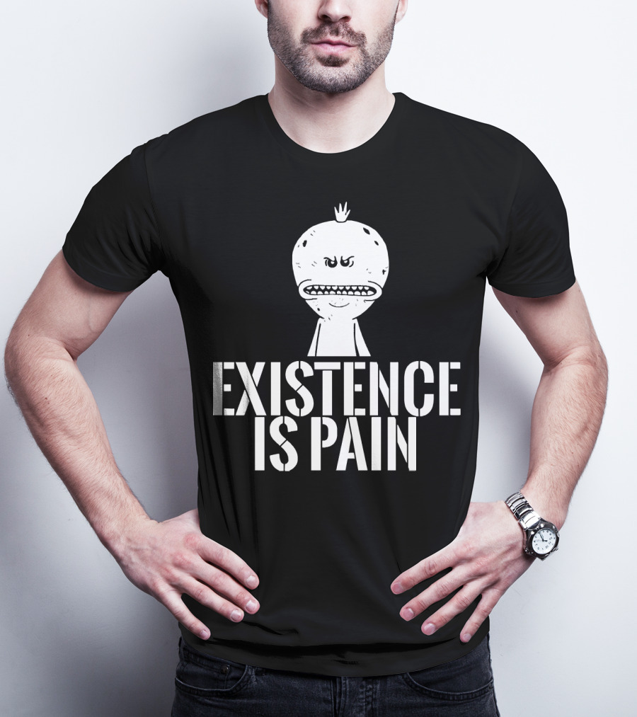 Existence Is Pain Mr. Meeseeks Character Image White Ink T-Shirt