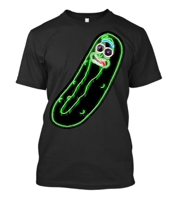 Neon Pickle Rick Left Pocket Glowing Expression T-Shirt