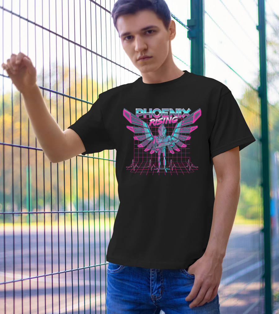 Phoenix Rising Rick And Morty Birdperson Retro Neon Grid Wings T-Shirt