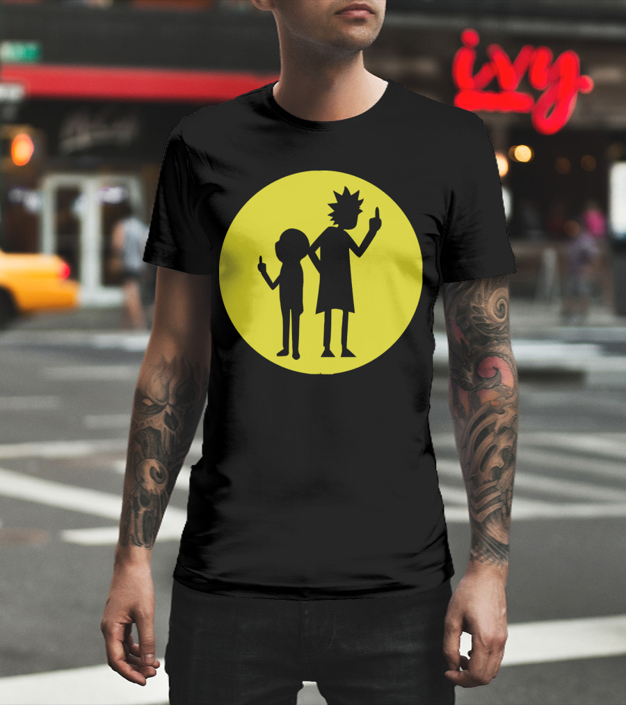 Rick And Morty Silhouette Circle Middle Finger T-Shirt