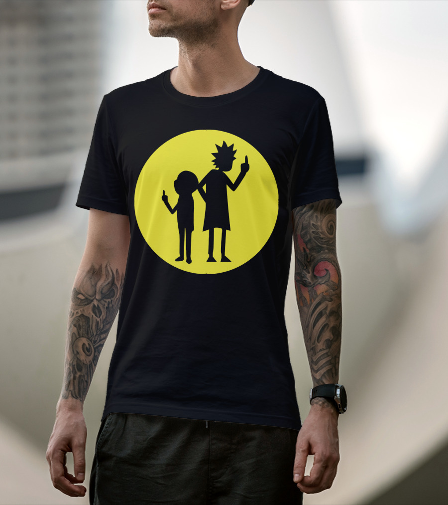Rick And Morty Silhouette Circle Middle Finger T-Shirt
