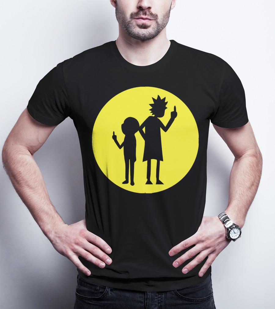 Rick And Morty Silhouette Circle Middle Finger T-Shirt