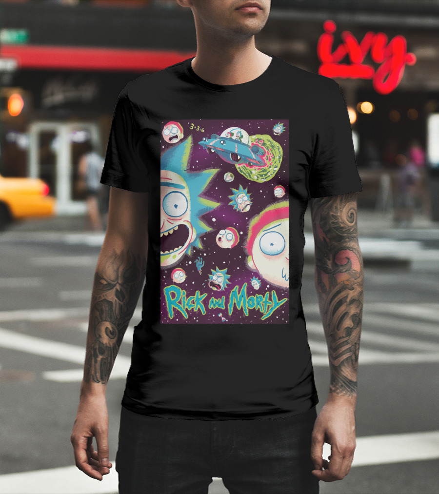 Rick And Morty Galaxy Adventure Cartoon Spaceship Outer Space 3-3-6 T-Shirt