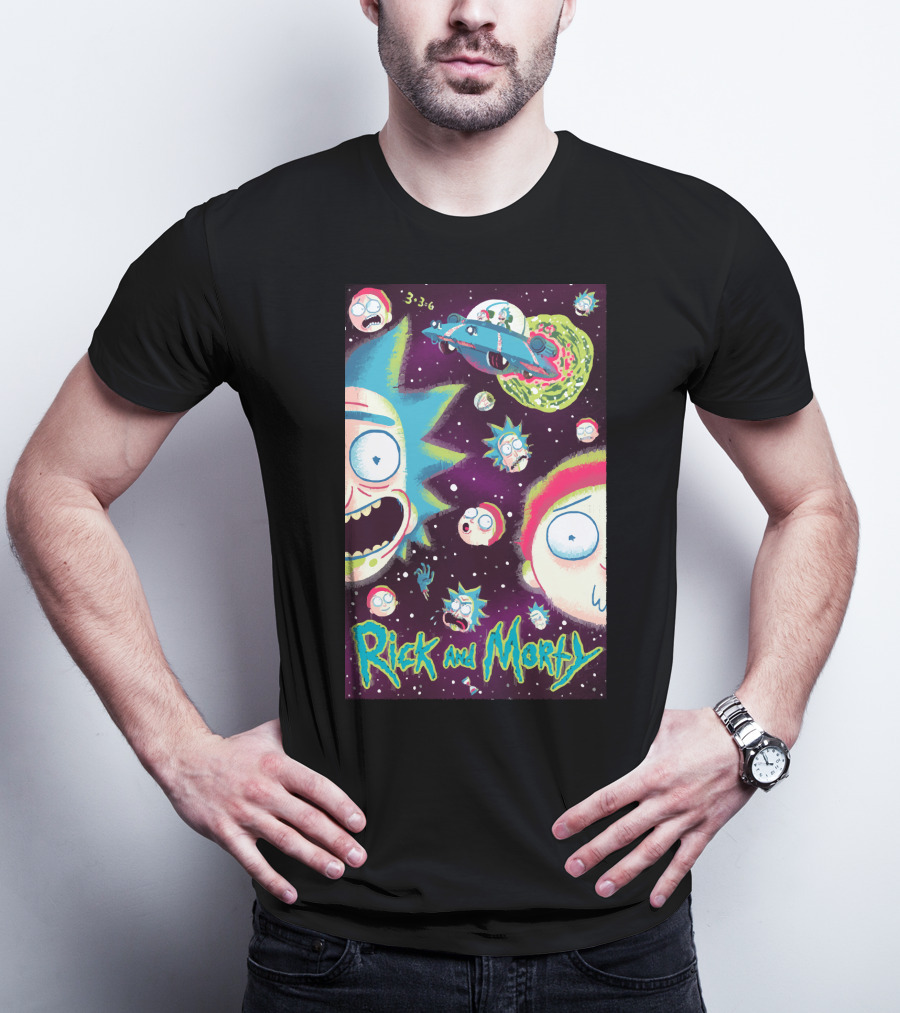 Rick And Morty Galaxy Adventure Cartoon Spaceship Outer Space 3-3-6 T-Shirt