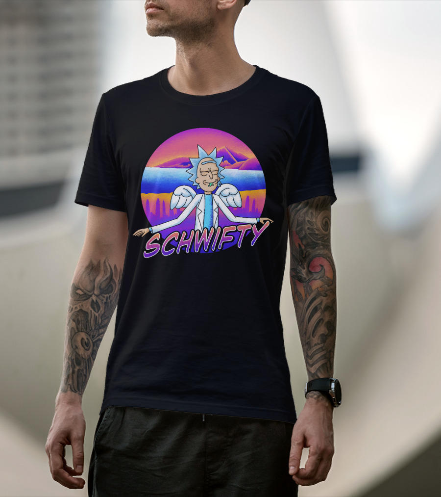Rick And Morty Schwifty Angel Wings Psychedelic Sunset T-Shirt
