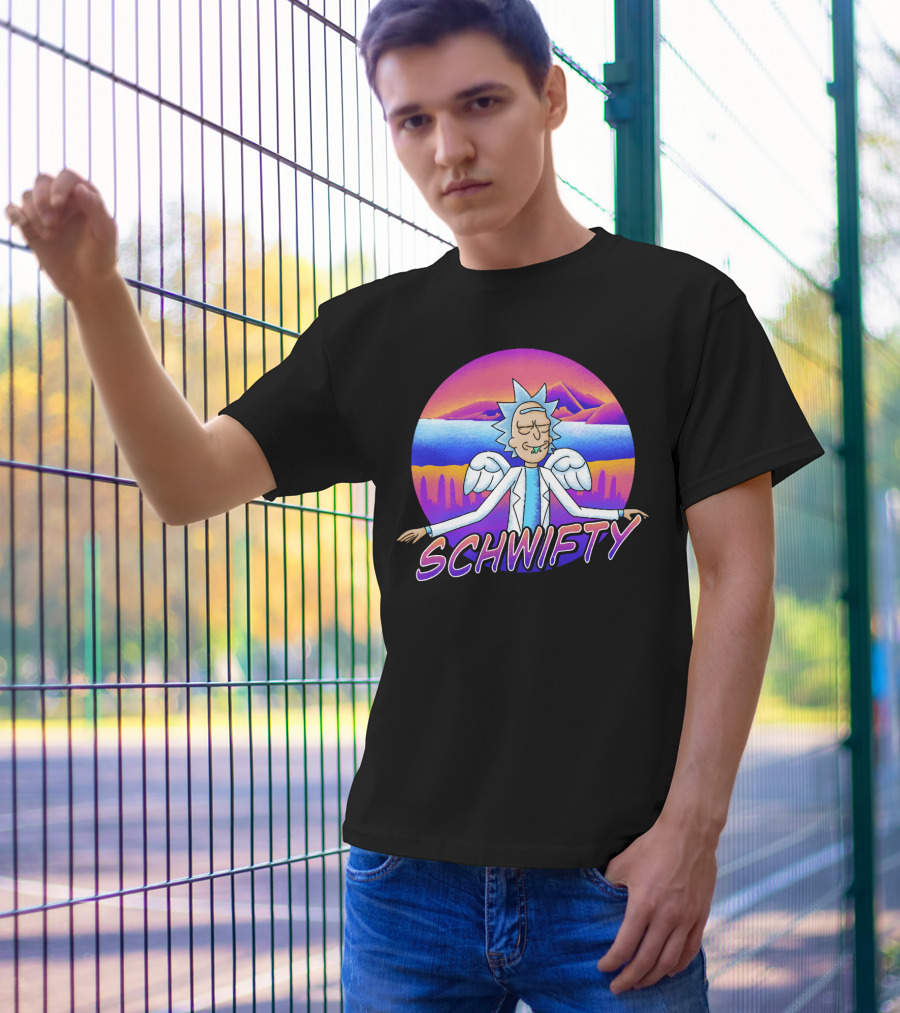 Rick And Morty Schwifty Angel Wings Psychedelic Sunset T-Shirt