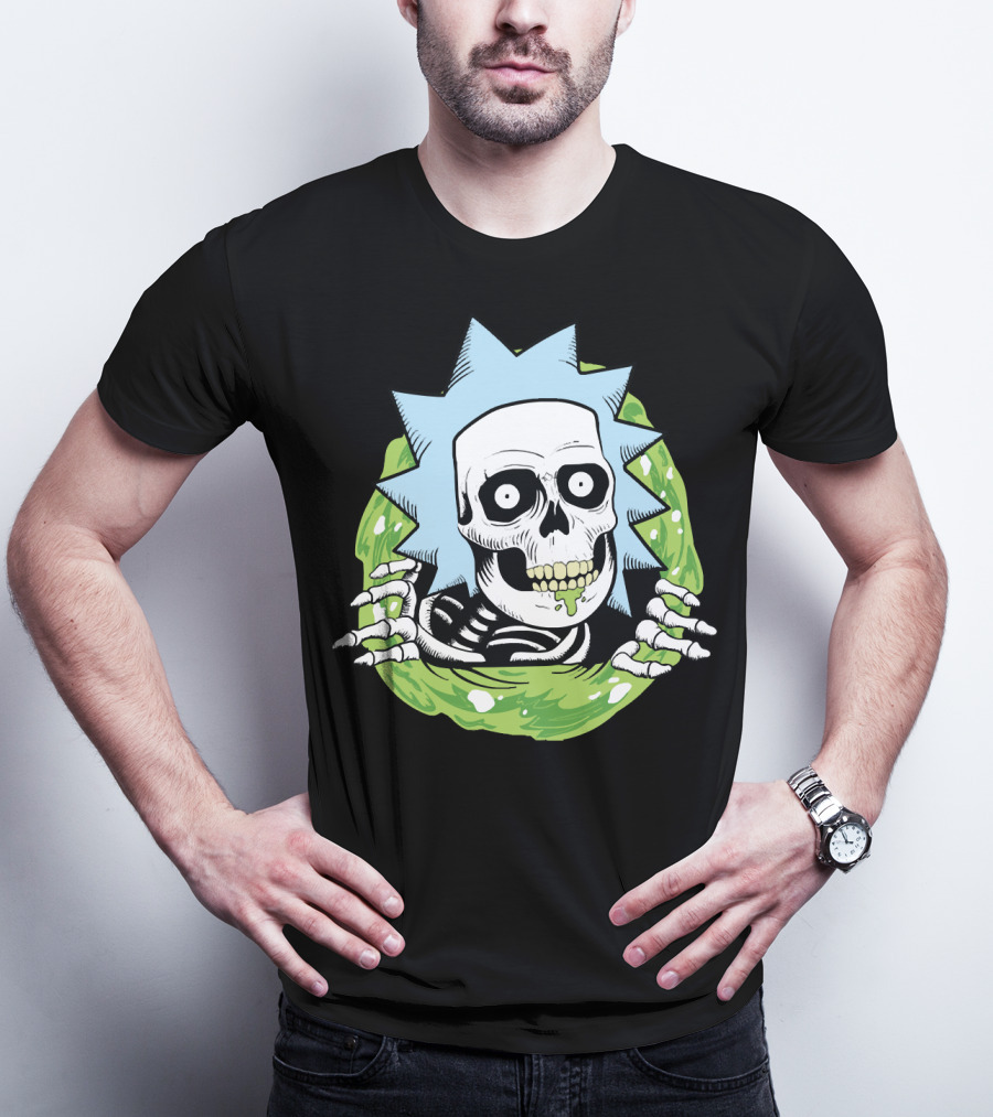 Rick Ripper Skeleton Portal Graphic Blue Hair Green Slime T-Shirt