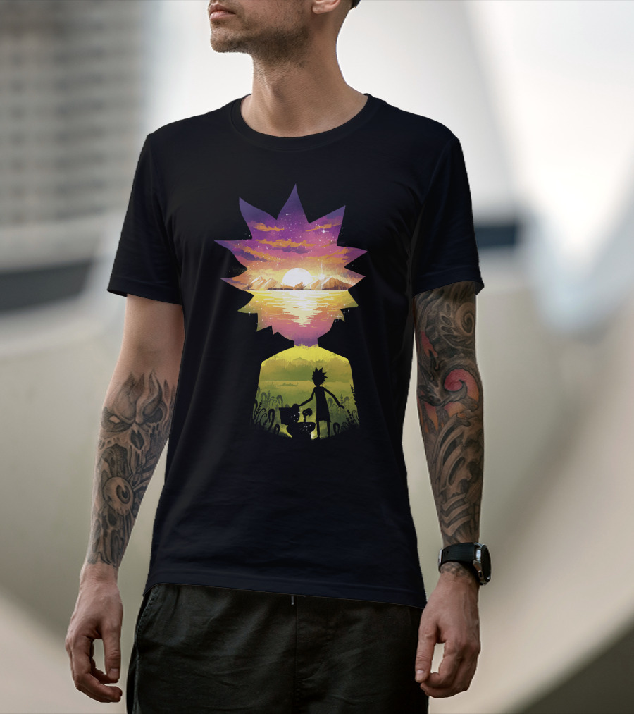 Rick And Morty Cosmic Sunset Adventure Scene T-Shirt