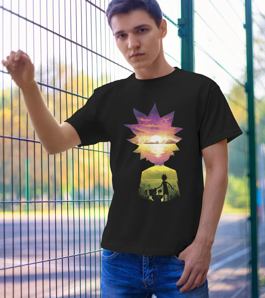 Rick And Morty Cosmic Sunset Adventure Scene T-Shirt