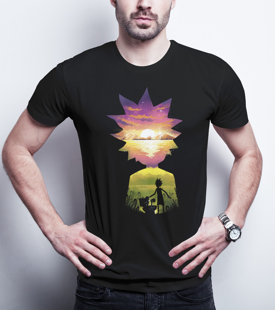 Rick And Morty Cosmic Sunset Adventure Scene T-Shirt