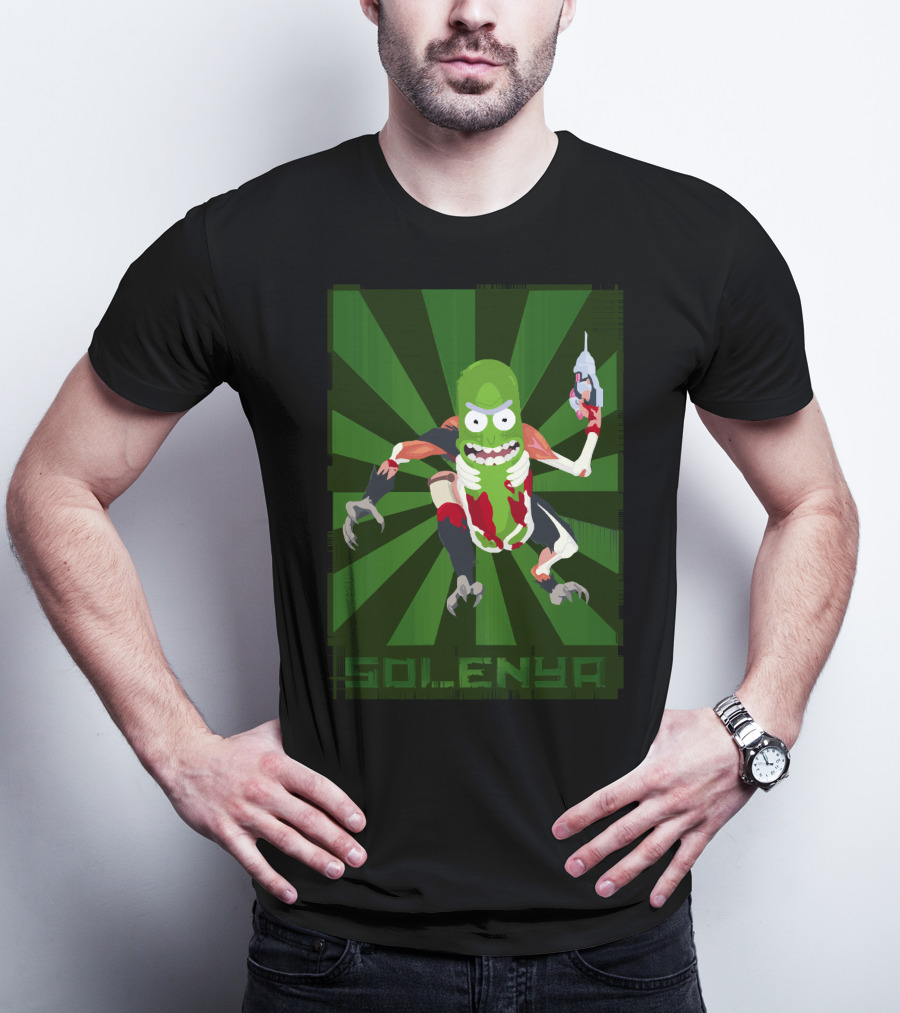 SOLENYA Mutant Pickle Character With Tools And Green Background T-Shirt