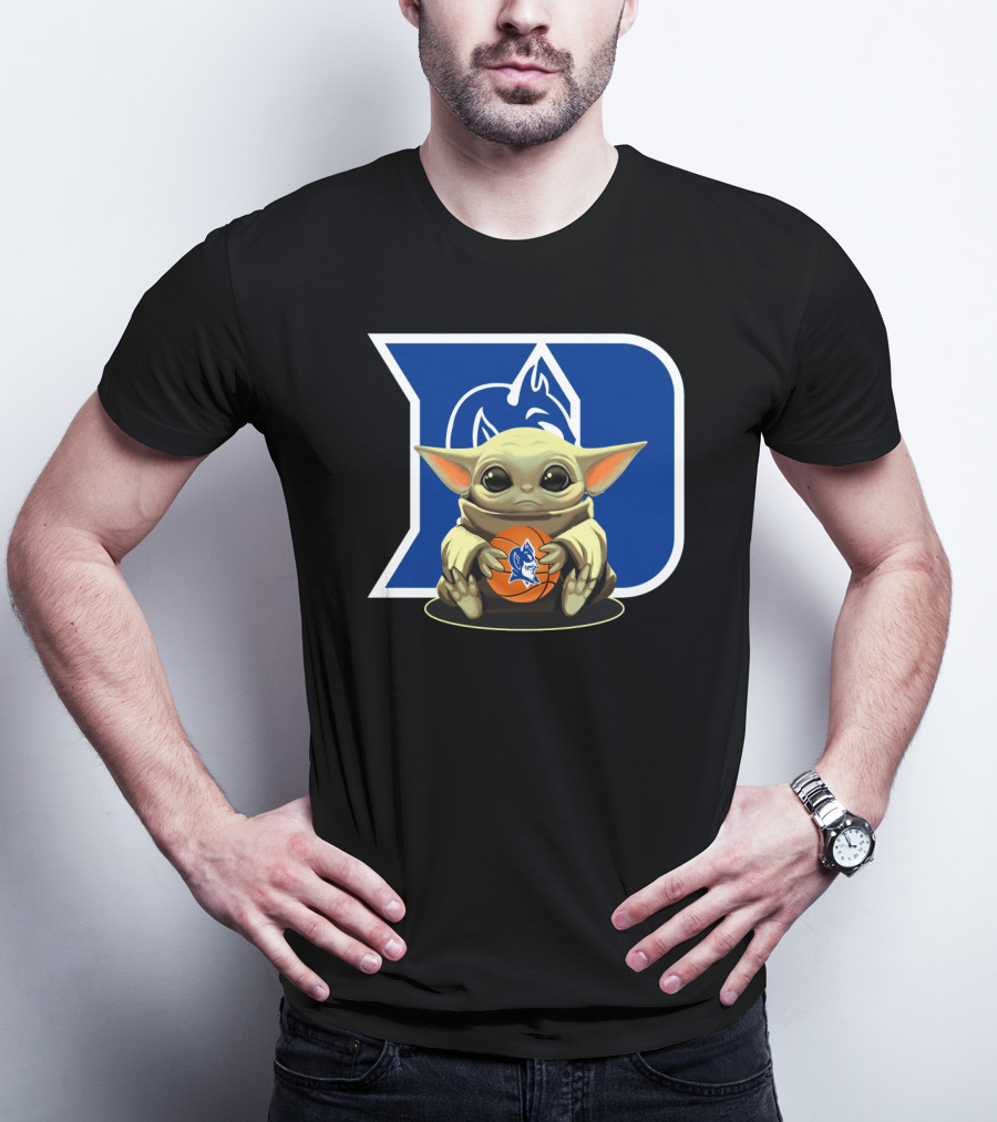 Grogu Holding Basketball With Duke Blue Devils T-Shirt