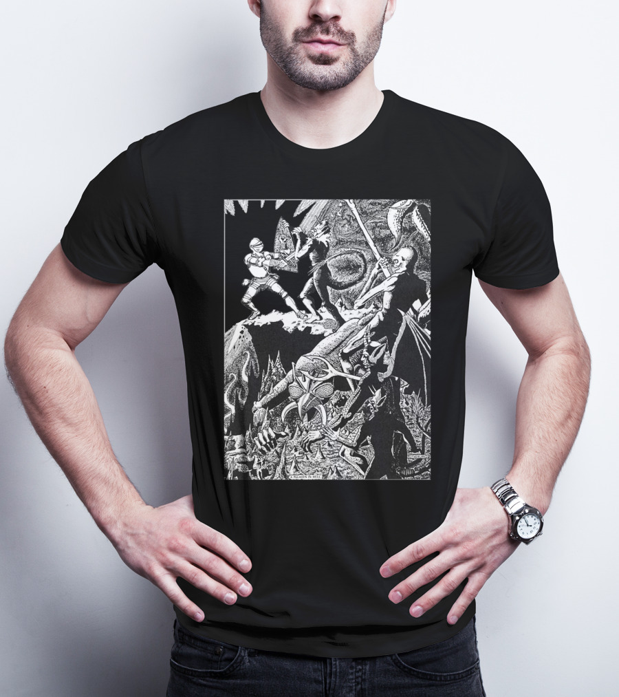 PALADIN IN HELL Classic Dungeon Adventure Battle Scene With Demons And Warriors T-Shirt