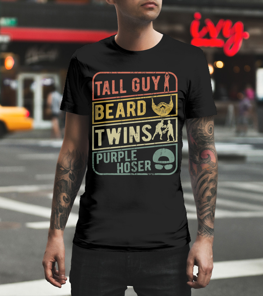 Tall Guy Beard Twins Purple Hoser Sports Iconic Symbols T-Shirt
