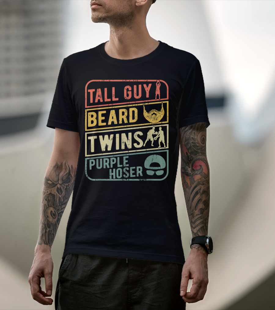 Tall Guy Beard Twins Purple Hoser Sports Iconic Symbols T-Shirt