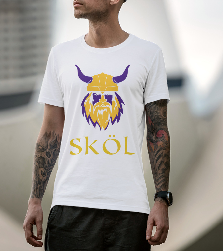 Viking Skol Helmet Scandinavian Warrior Iconic Purple And Gold Nordic T-Shirt