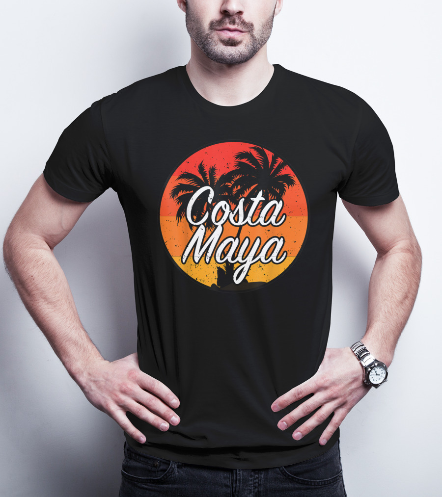 Costa Maya Mexico Vintage Sunset Palm Trees T-Shirt