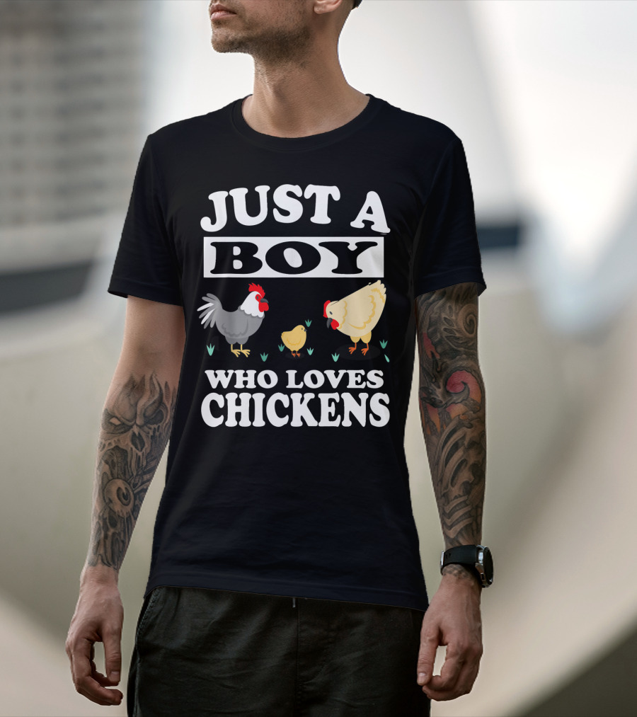 Just A Boy Who Loves Chickens Farm Chicken Rooster Hen Chicks T-Shirt