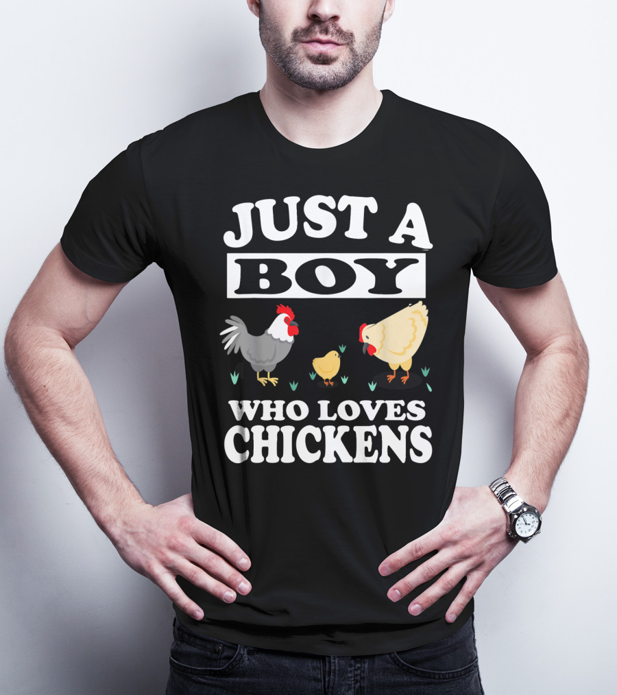 Just A Boy Who Loves Chickens Farm Chicken Rooster Hen Chicks T-Shirt