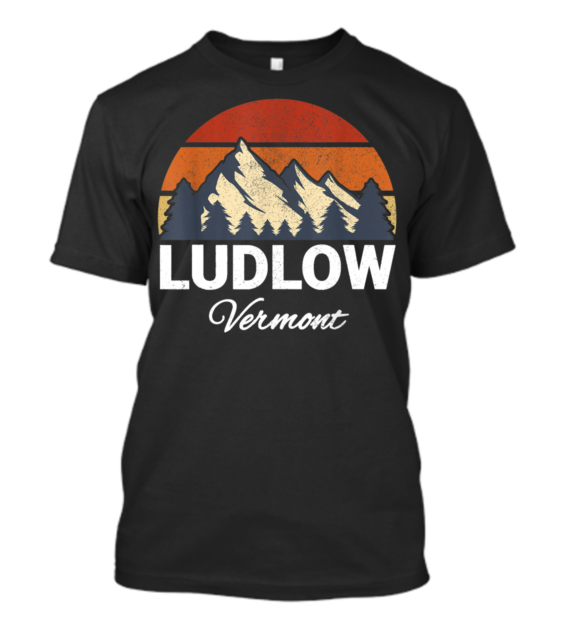 Ludlow Vermont Mountain Forest Retro Sunset T-Shirt