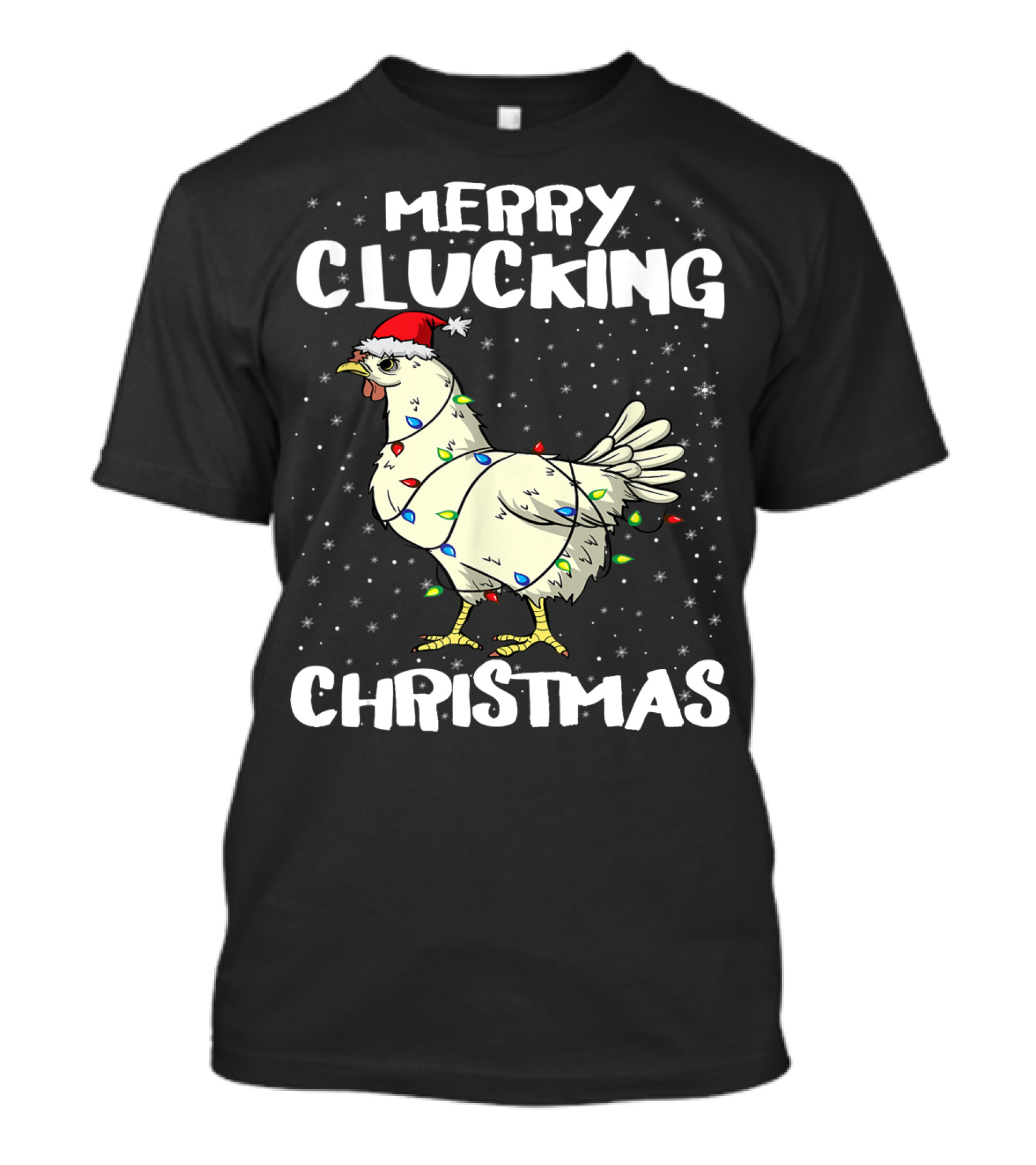 Merry Clucking Christmas Chicken Santa Hat Lights T-Shirt