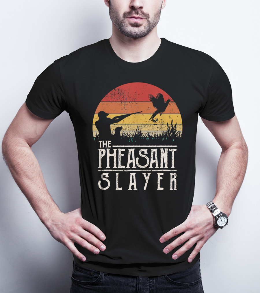 The Pheasant Slayer Vintage Sunset Hunting Scene T-Shirt