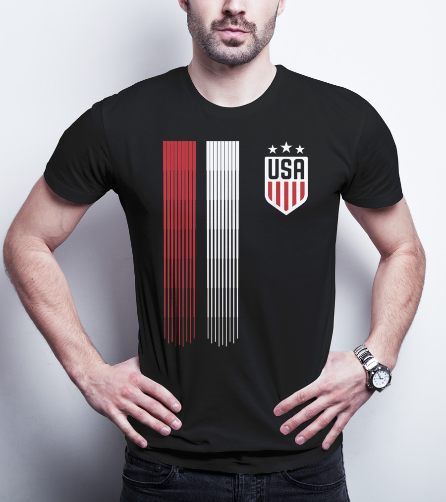 USA Soccer Womens Three Stars Red White Stripes Crest T-Shirt