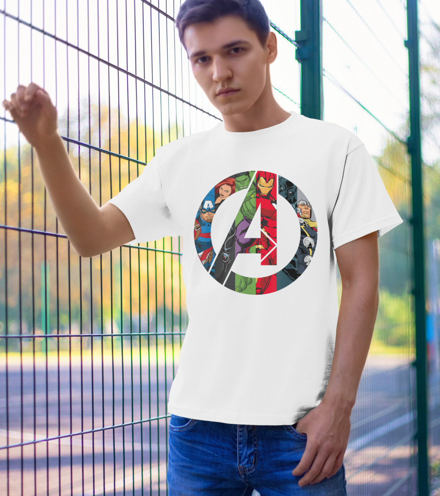 Avengers Assemble Icon With Captain America, Black Widow, Hulk, Iron Man, Black Panther, Thor T-Shirt